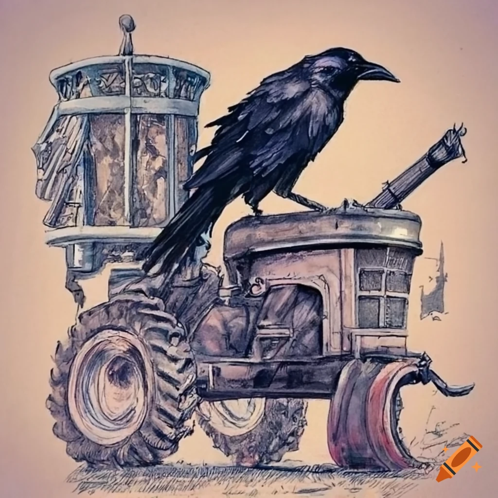 Artistic image of a punk crow with a tractor on Craiyon