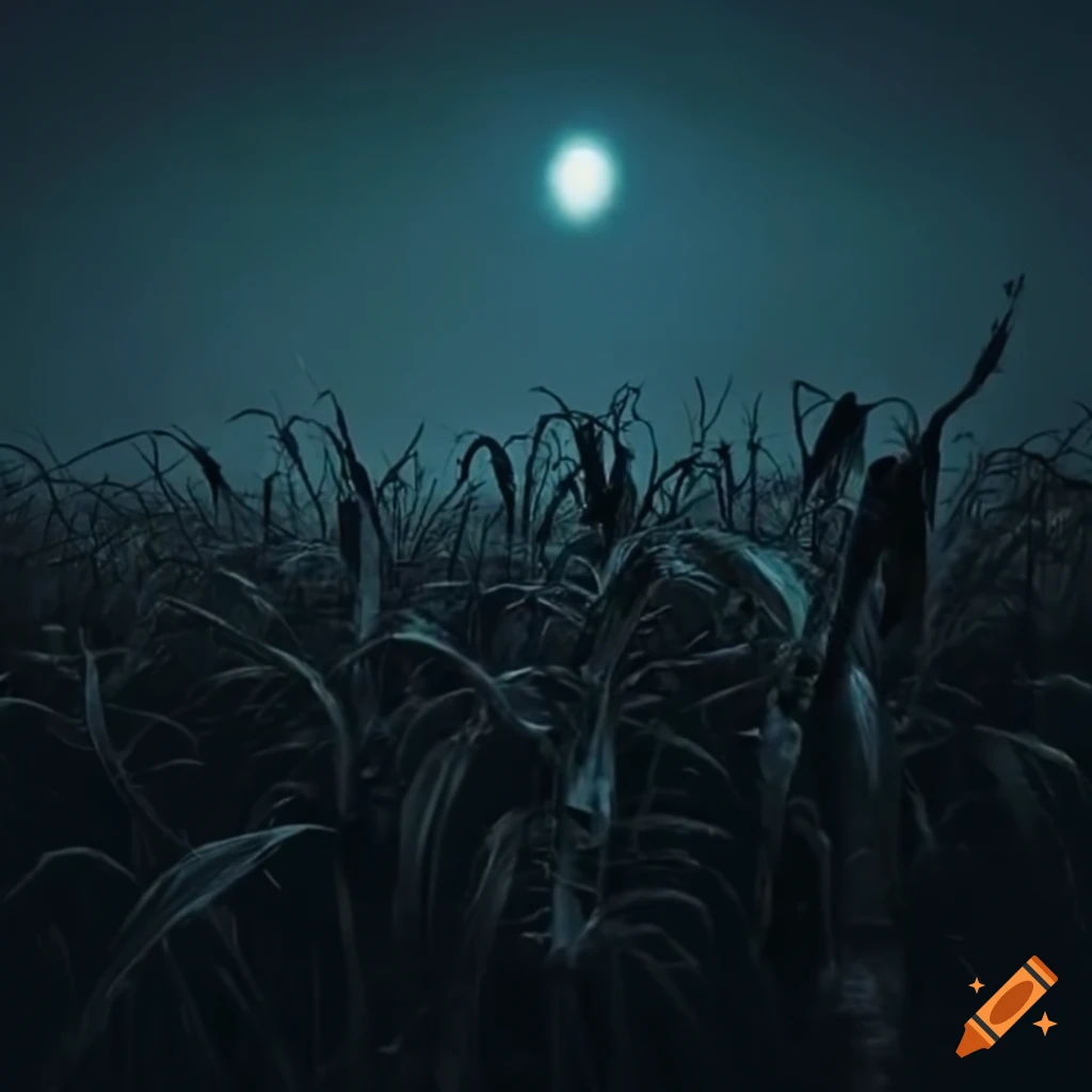 Horror corn field under the moonlight on Craiyon