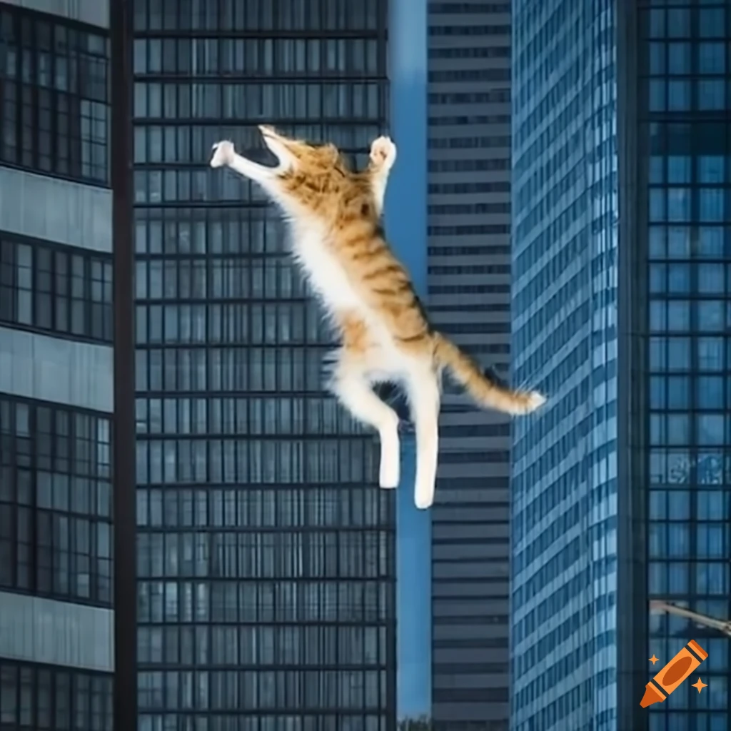 Gray cat eating octopus leg on skyscraper roof on Craiyon