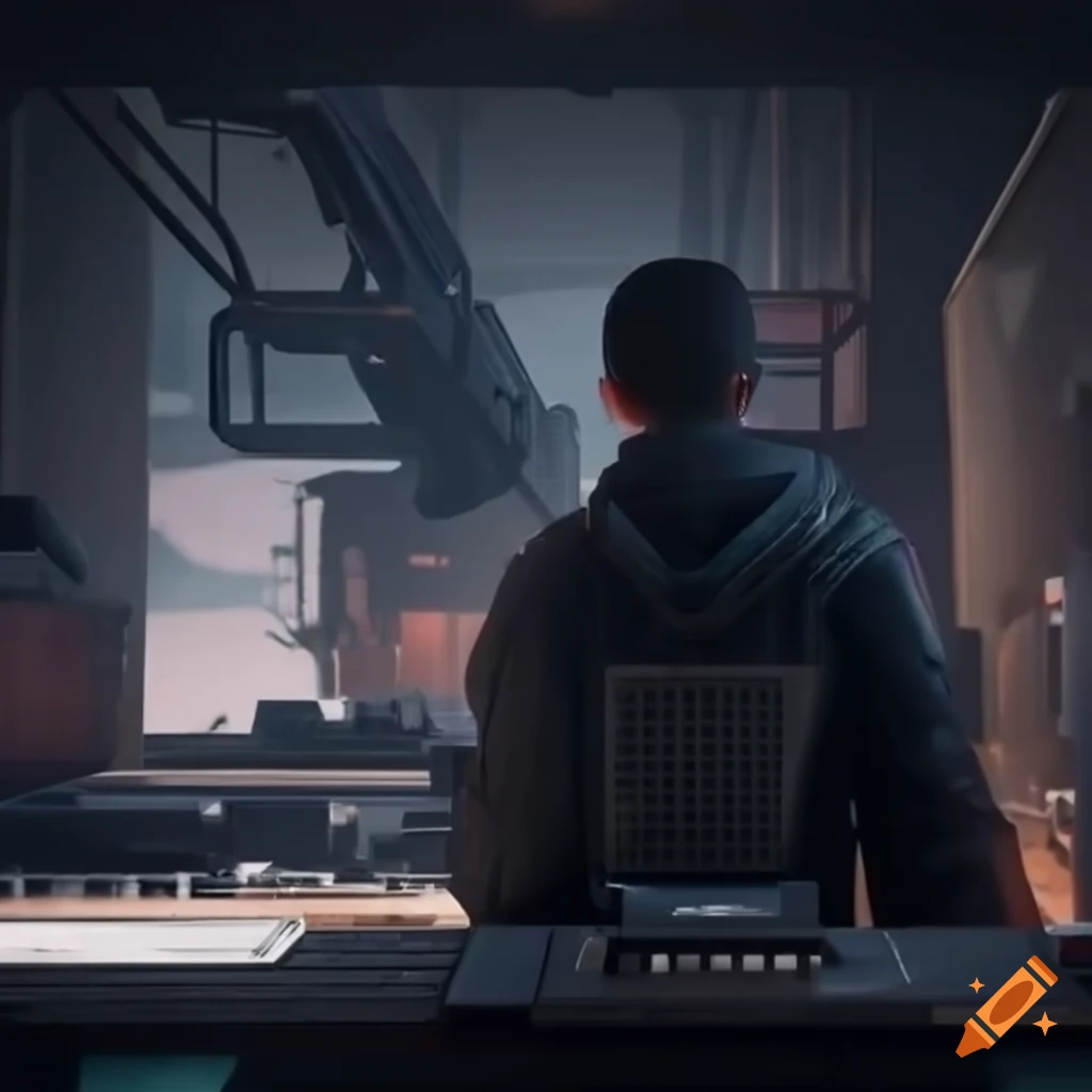 Two engineers coding in a garage on Craiyon