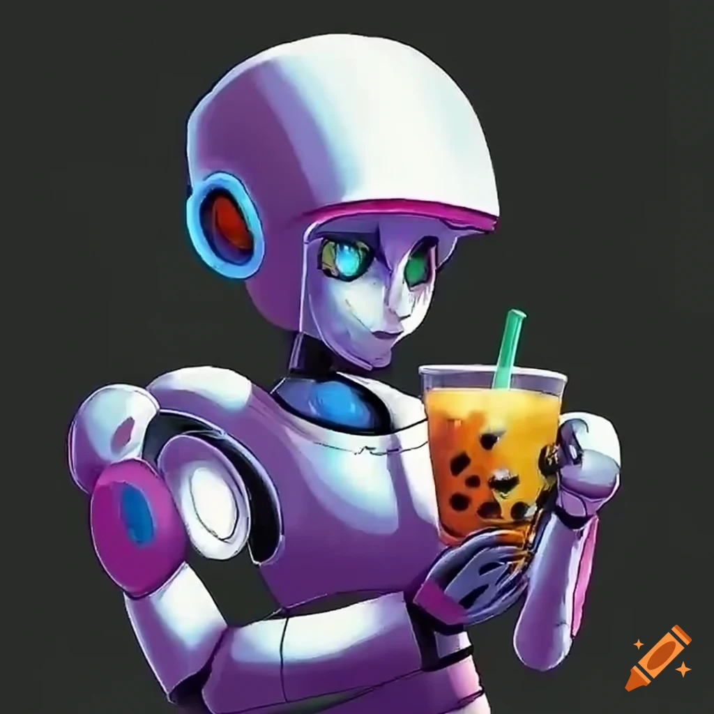 Robot holding a cup of boba tea on Craiyon