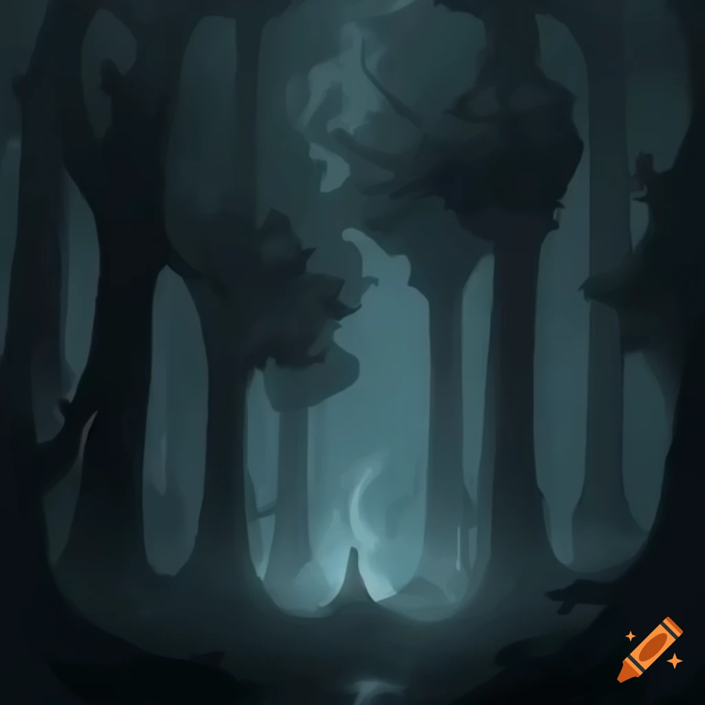 Anime style artwork of a forest covered in dark smoke on Craiyon