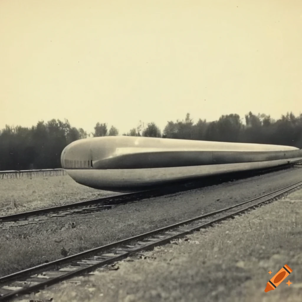 Vintage photo of a futuristic train on a countryside track on Craiyon