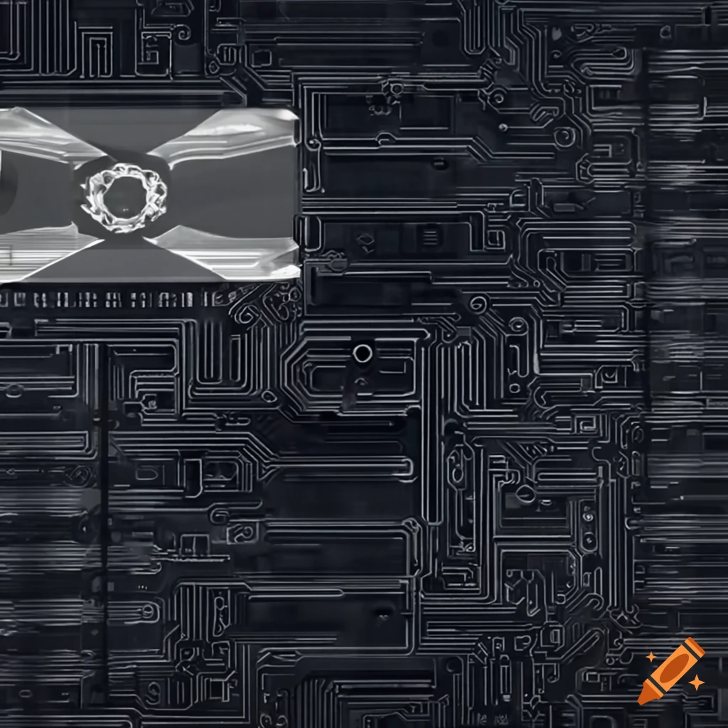 Metallic gray flag design with circuit patterns on Craiyon