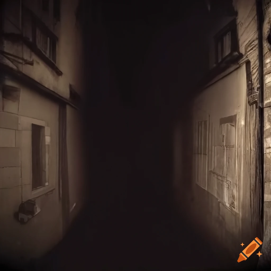 Photograph of a dark and menacing alley at night on Craiyon