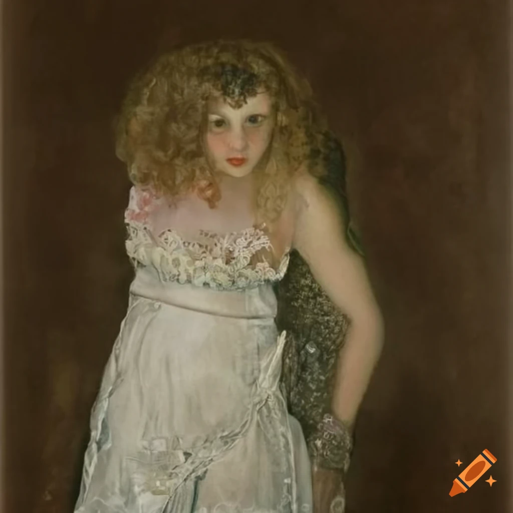 Painting of young women looking back with sad expressions on Craiyon