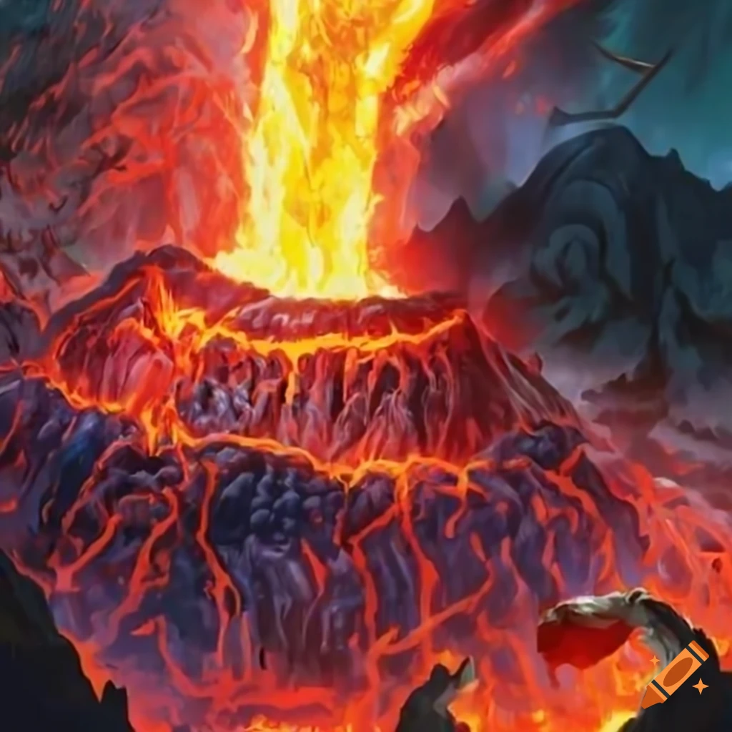 Illustration of a volcanic eruption in the style of magic: the ...