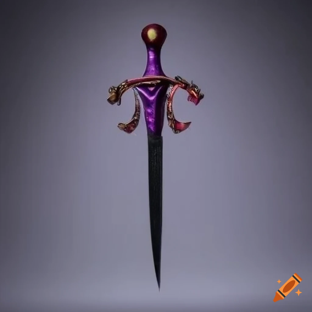 Dark fantasy ritual knife with purple hilt and black blade