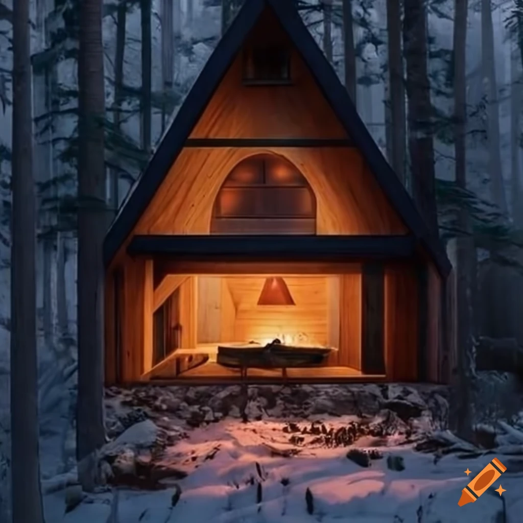 Cozy stave cabin in the woods on Craiyon