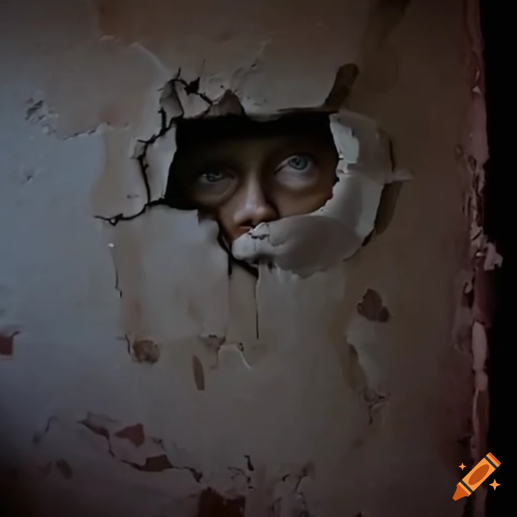 Distorted faces in a cracked wall on Craiyon