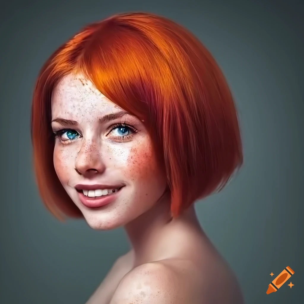 Portrait of a beautiful young woman with freckles and red hair on Craiyon