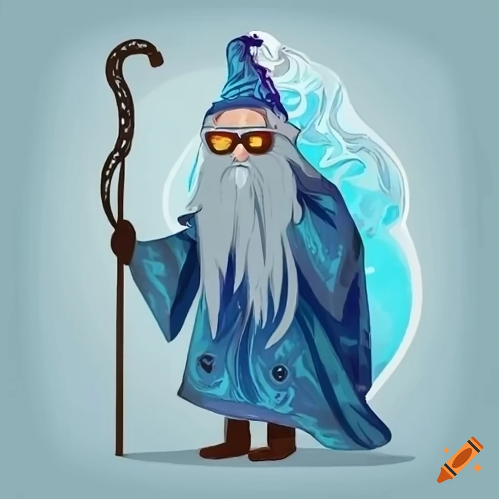 Digital art of a frost wizard with a staff and swirling orb on Craiyon
