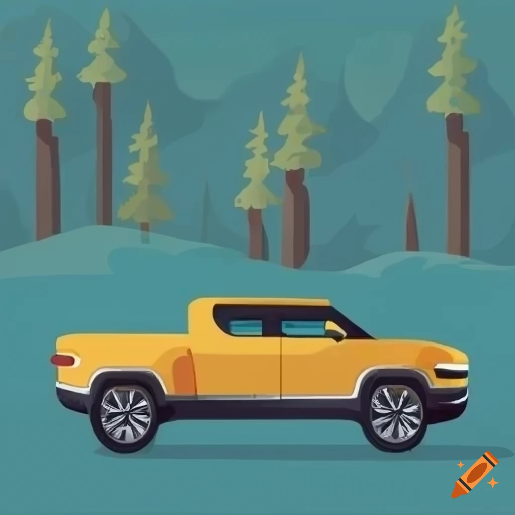 Golden retriever in a rivian truck in the woods