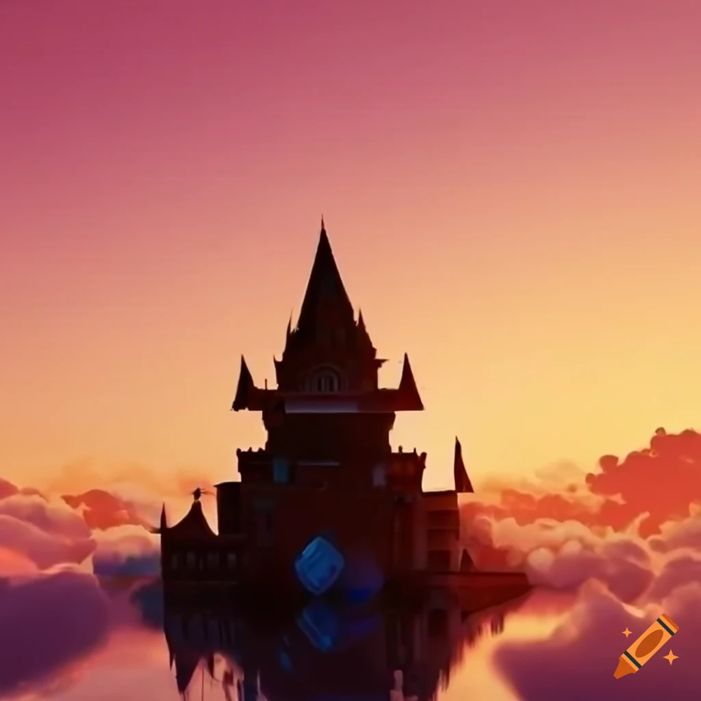 Anime girl with floating castle in the colorful sky on Craiyon