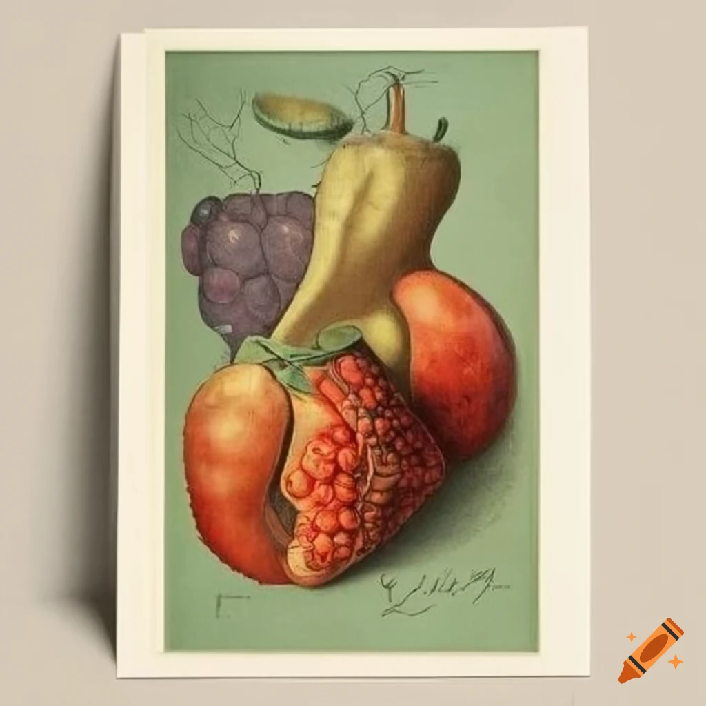 Poster artwork of fruit and vegetable anatomy on Craiyon