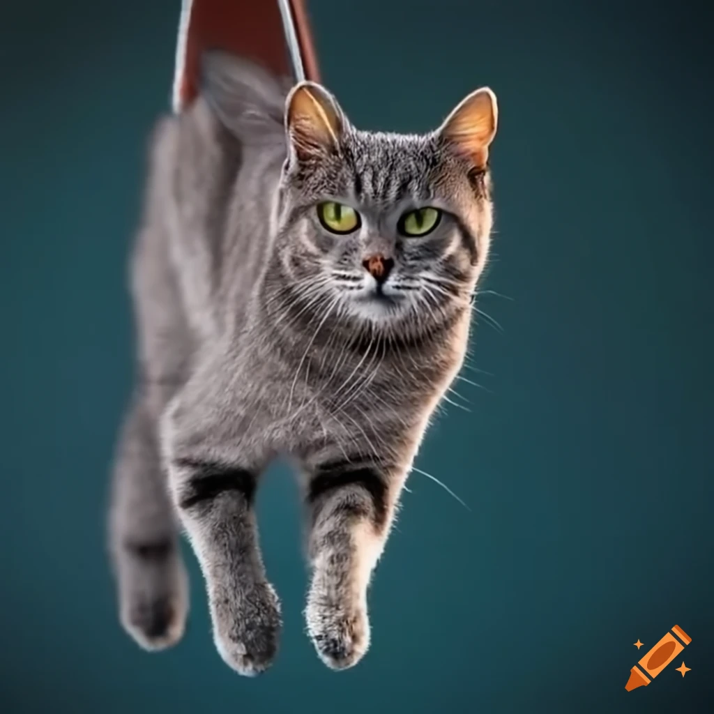 Photorealistic image of a cat doing a trapeze act on Craiyon