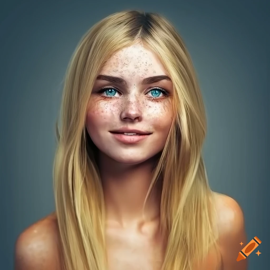 Portrait of a beautiful young woman with freckles and bobbed blonde hair on Craiyon