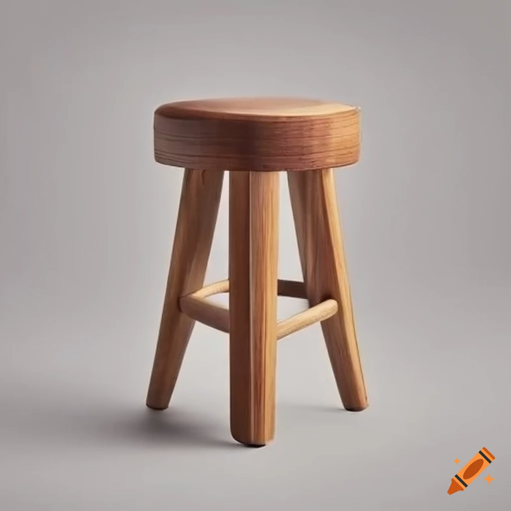 Unique wooden stools sharing a leg on Craiyon
