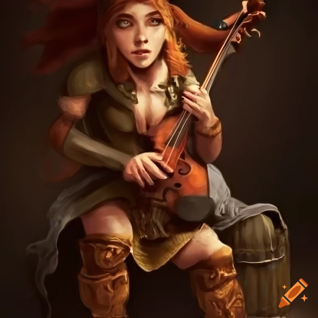 Illustration Of A Female Halfling Bard Playing A Violin On Craiyon