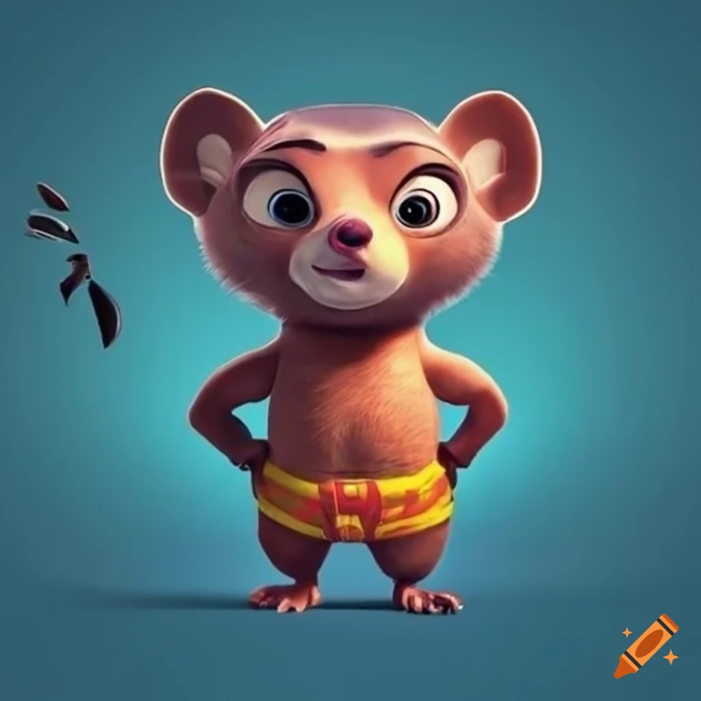 Pixar character wearing swimming trunks on Craiyon