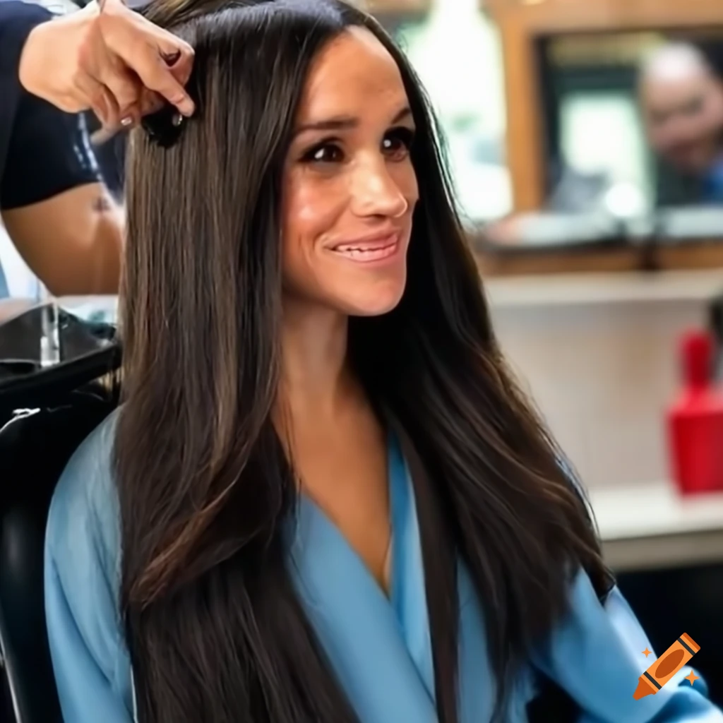 Meghan Markle in a barbershop getting a haircut on Craiyon