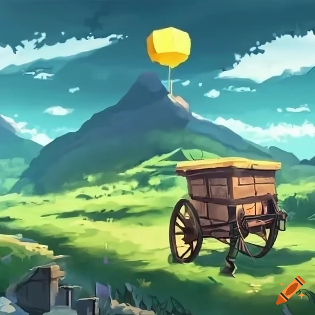 Anime village at night with paper lanterns and a horse-drawn cart on ...