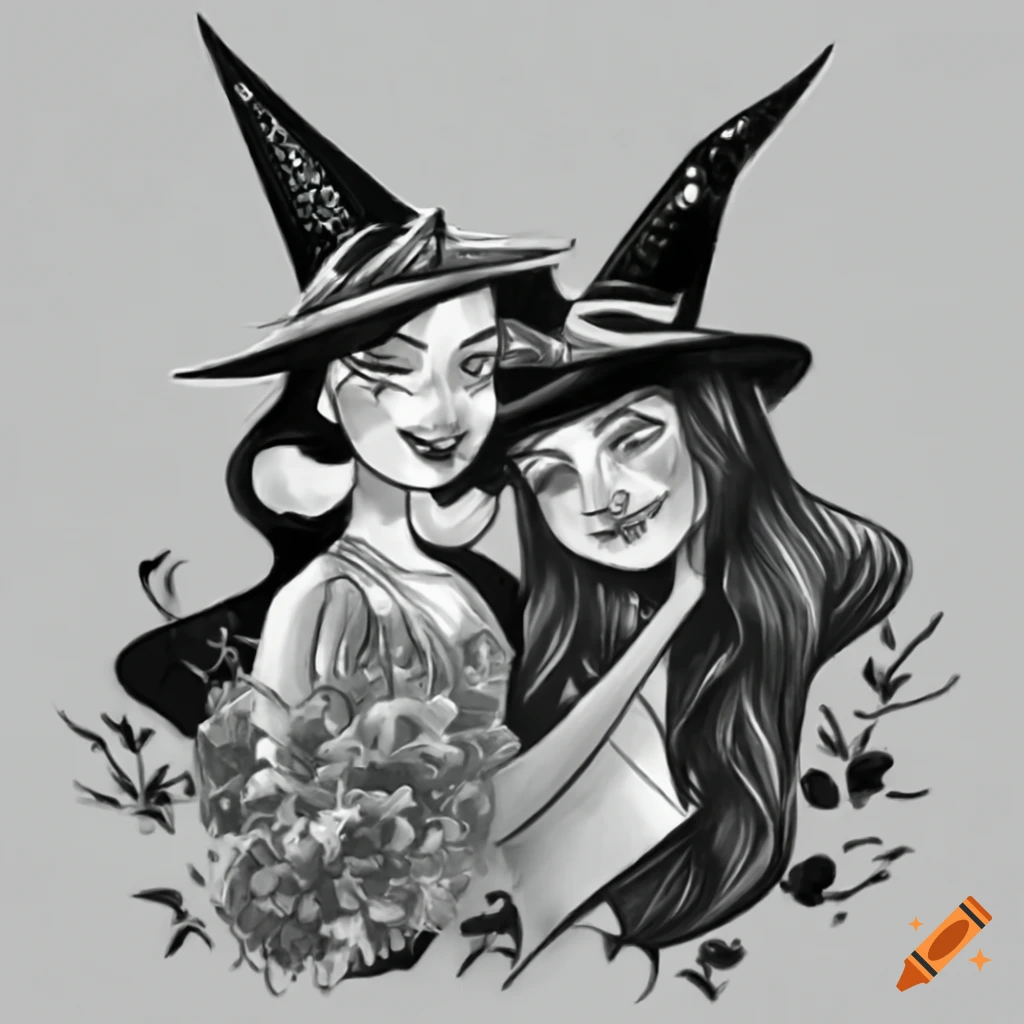 Two friendly witches in a fairytale style on Craiyon