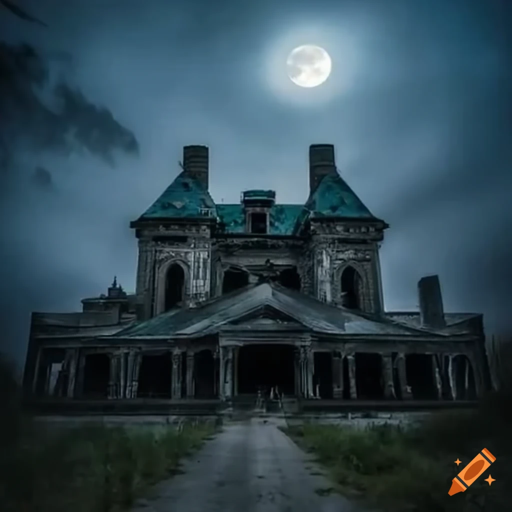 Moonlit abandoned haunted mansion on Craiyon
