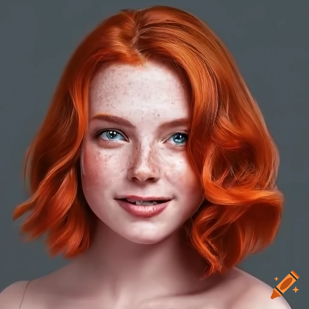 Portrait of a beautiful woman with red hair and freckles on Craiyon