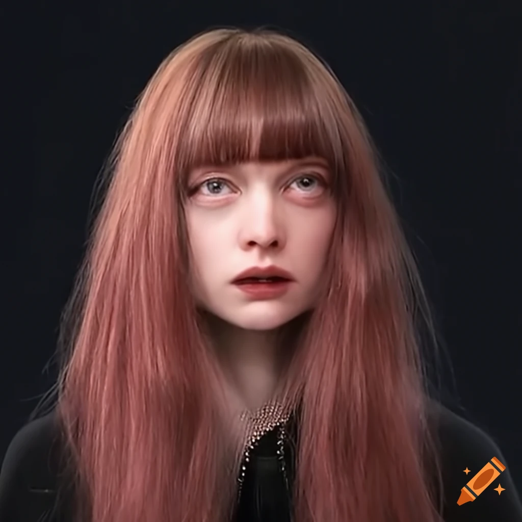 Mia goth getting bangs trimmed on a talk show on Craiyon