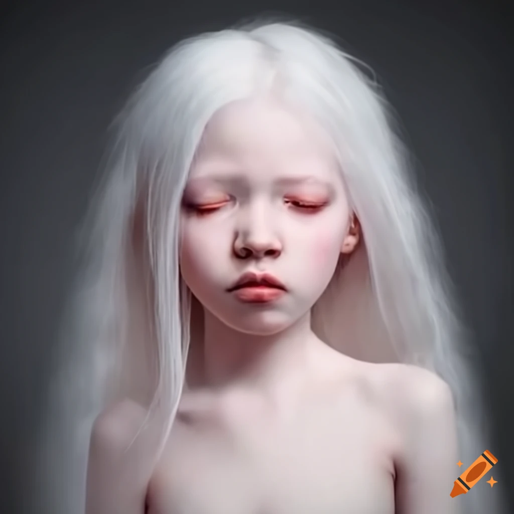 Portrait of an albino girl with tired eyes