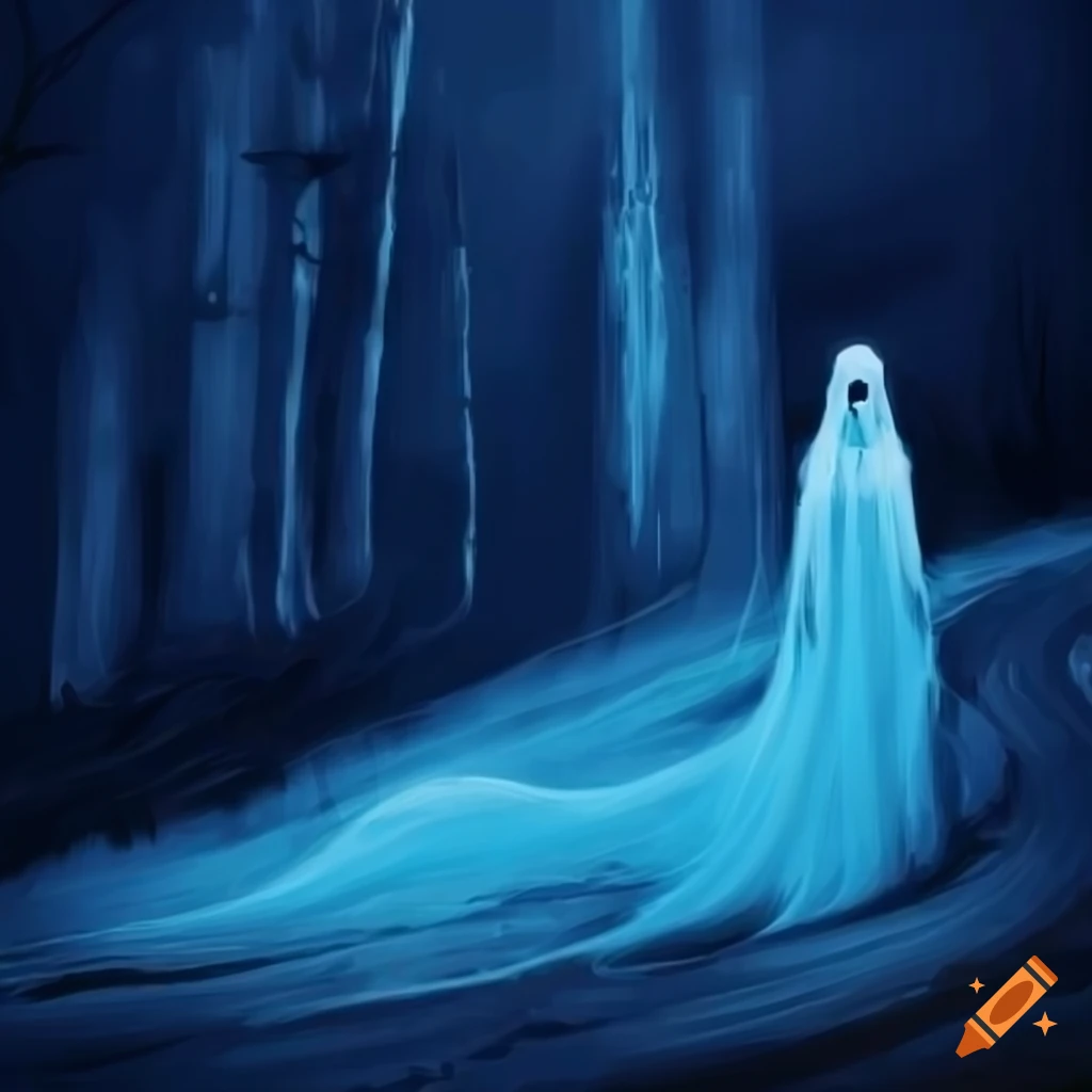 Watercolor painting of a long-haired ghost on a dark highway