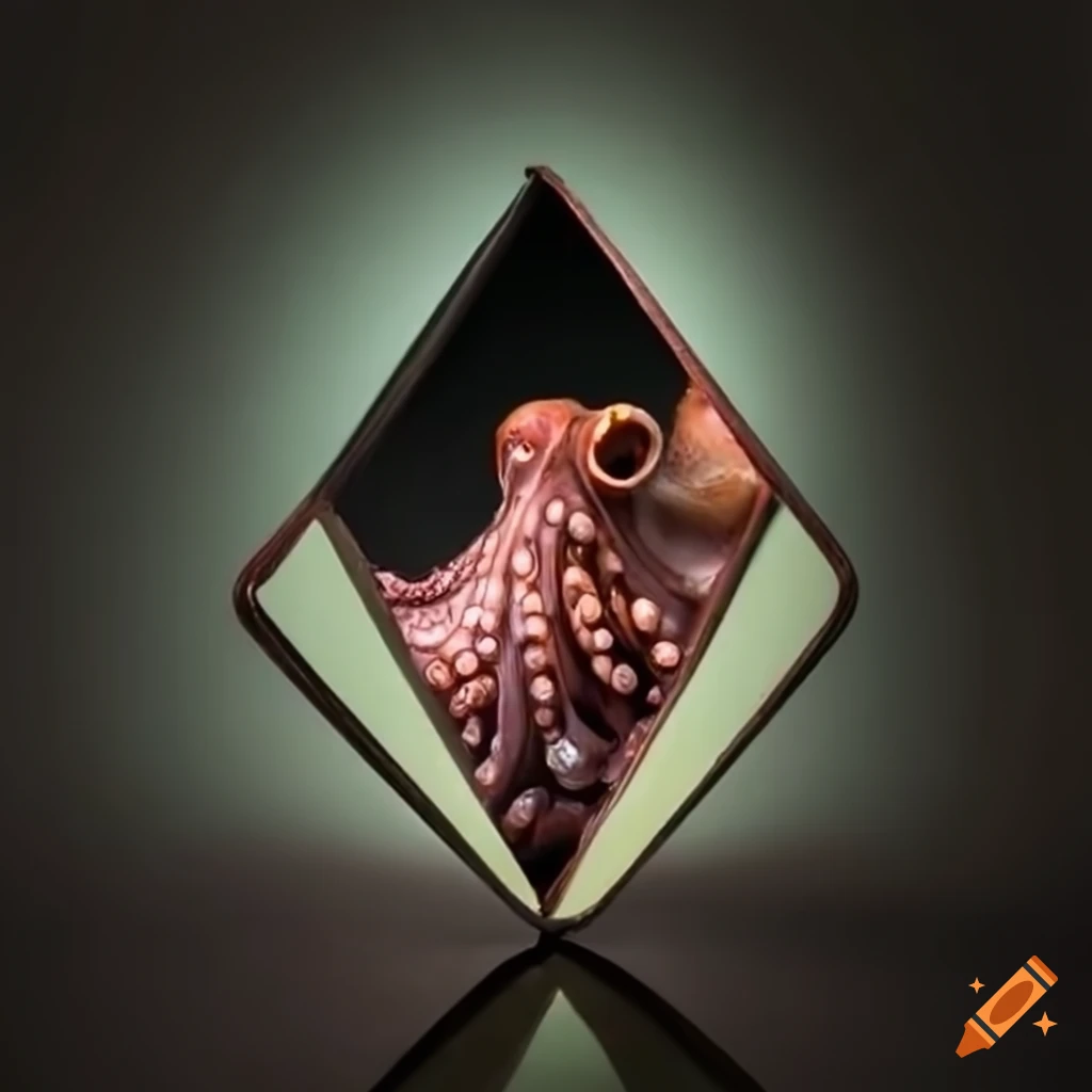 Artwork of an octopus hiding behind a triangle mirror