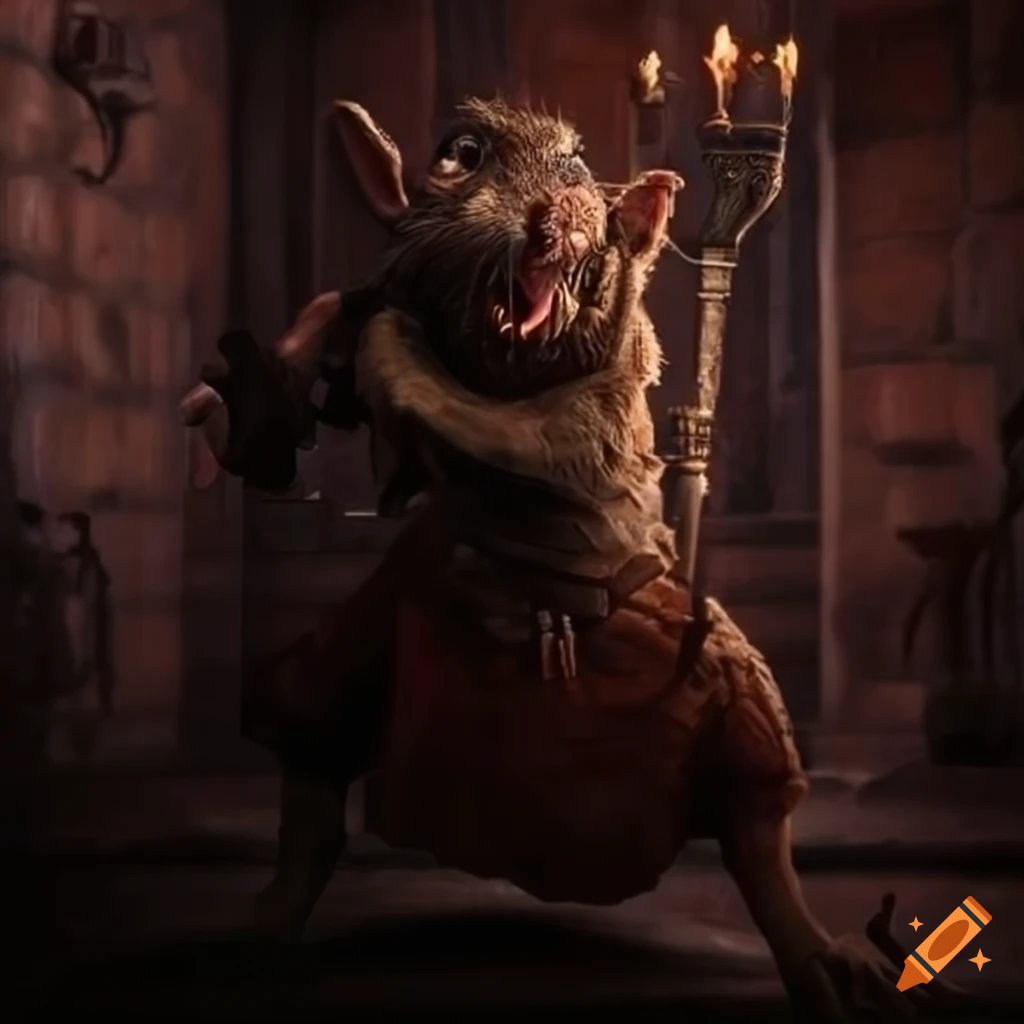 Castle interior with an evil rat person soldier