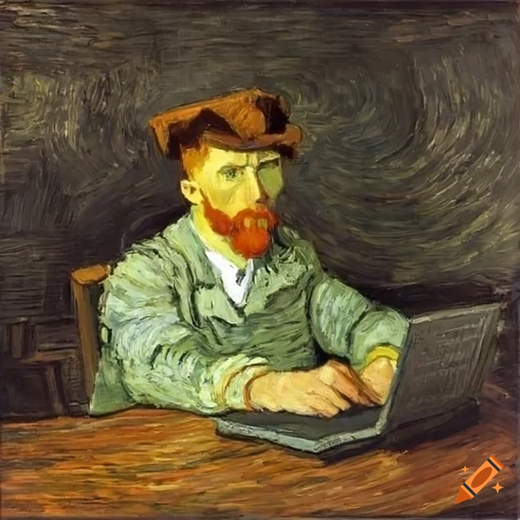 Van gogh painting with a computer on Craiyon