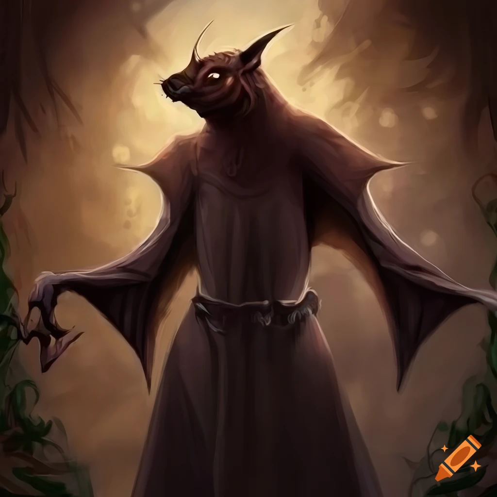 Mossy bird-bat hybrid flying in a giant cave in a fantasy art style on ...