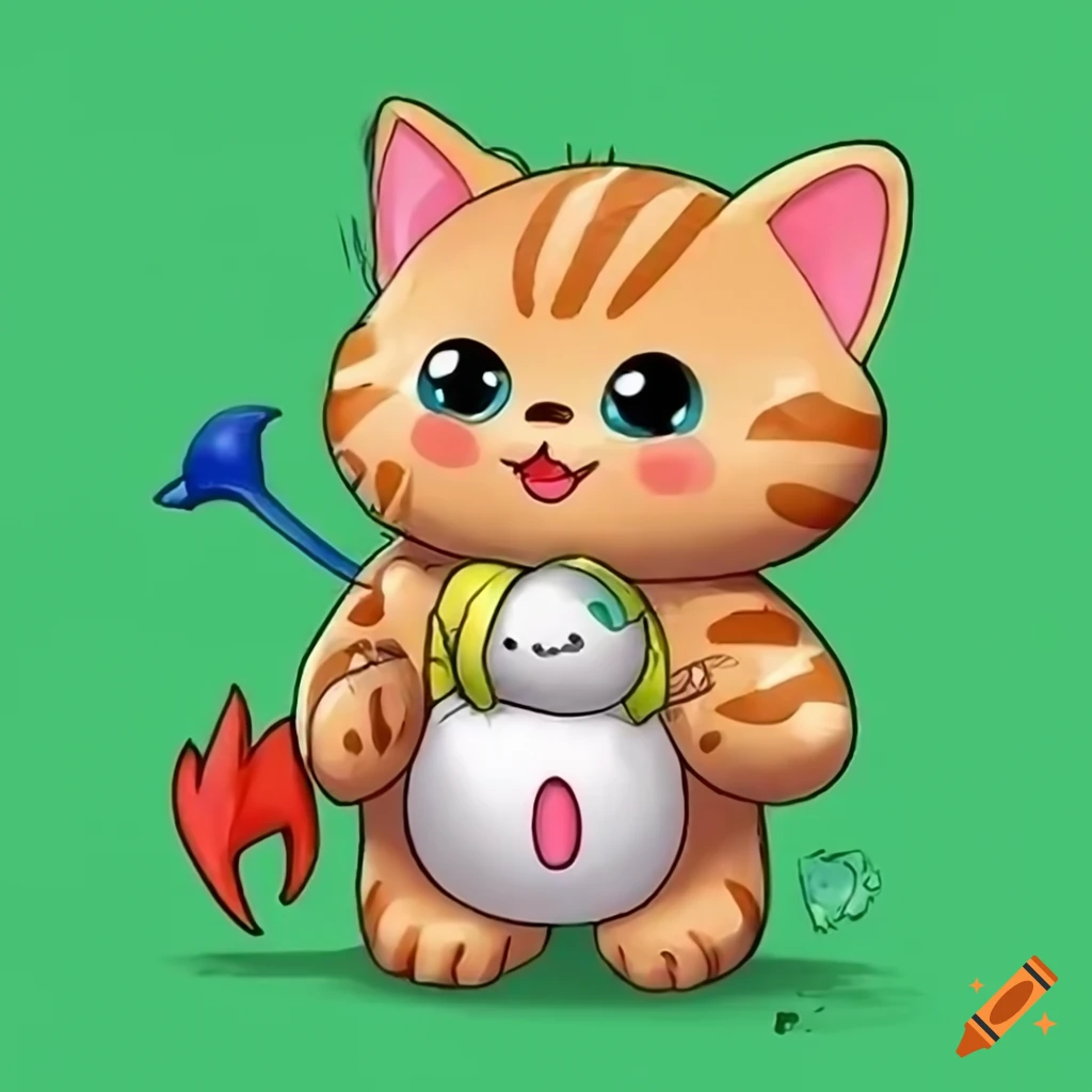 Ultra hd animated drawing of an adorable orange kitty holding a toy ...