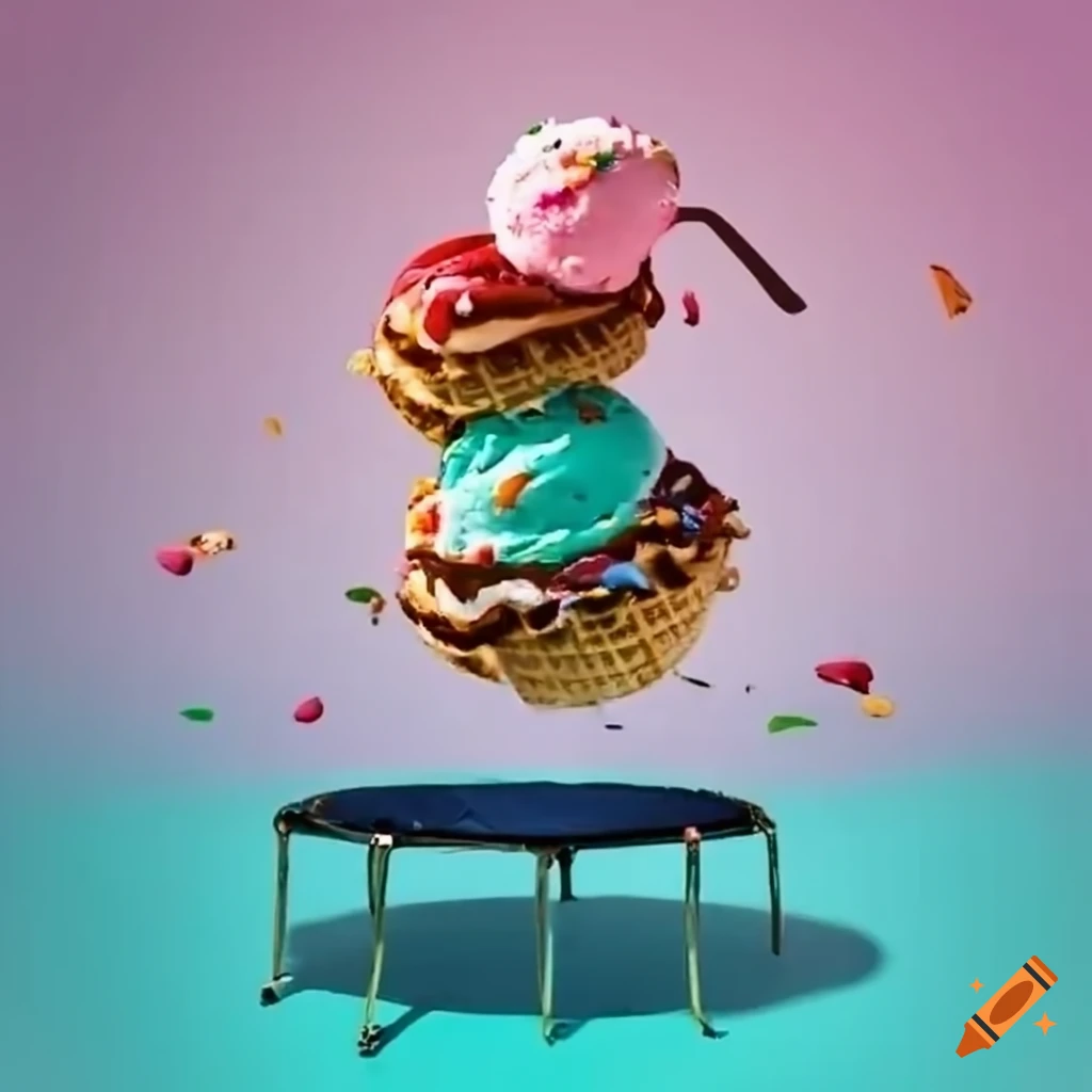 Kids playing with ice cream on a trampoline on Craiyon
