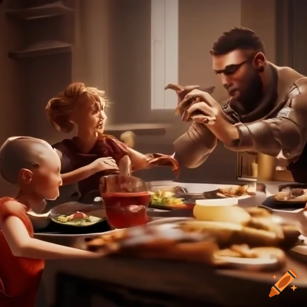 Family eating together at home