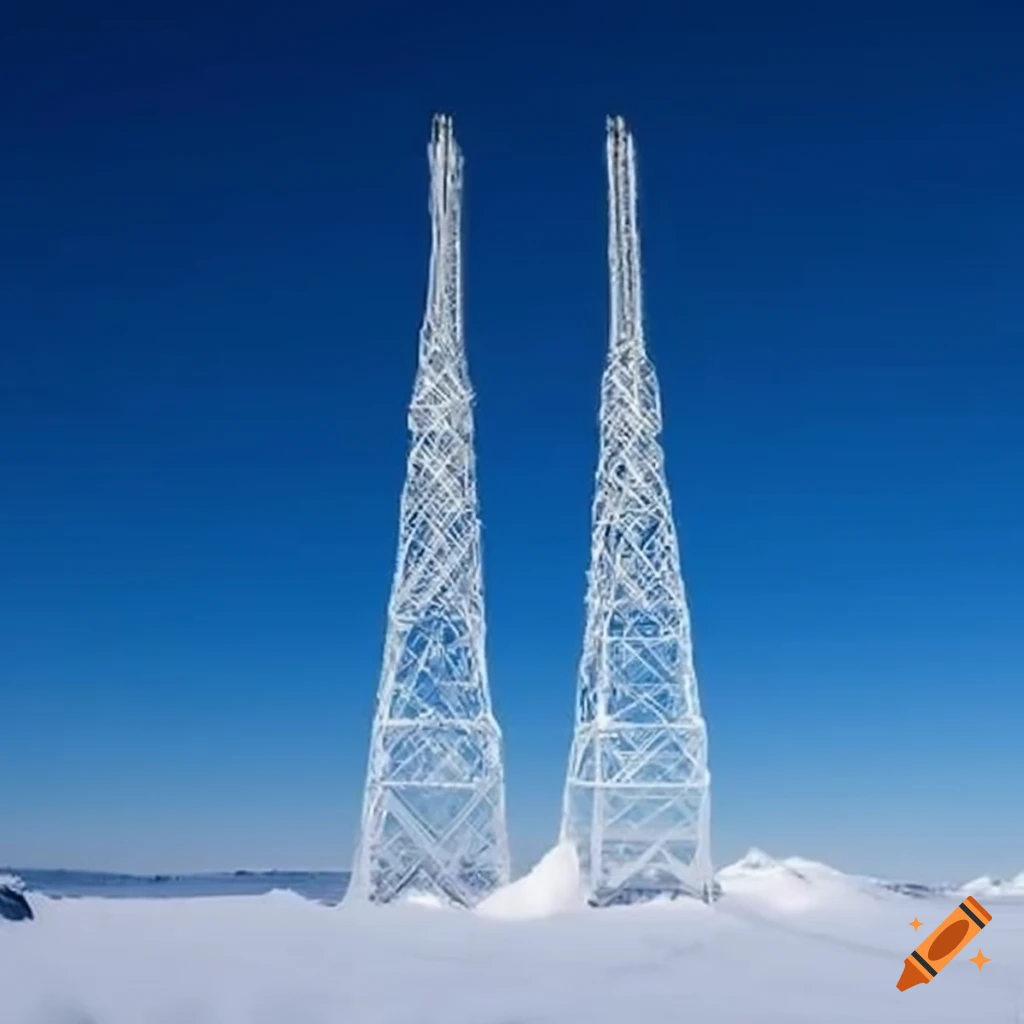 Ice sculpture of transmission towers on Craiyon