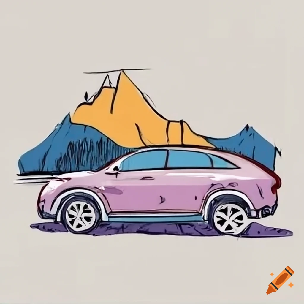 Car driving through mountain roads on Craiyon