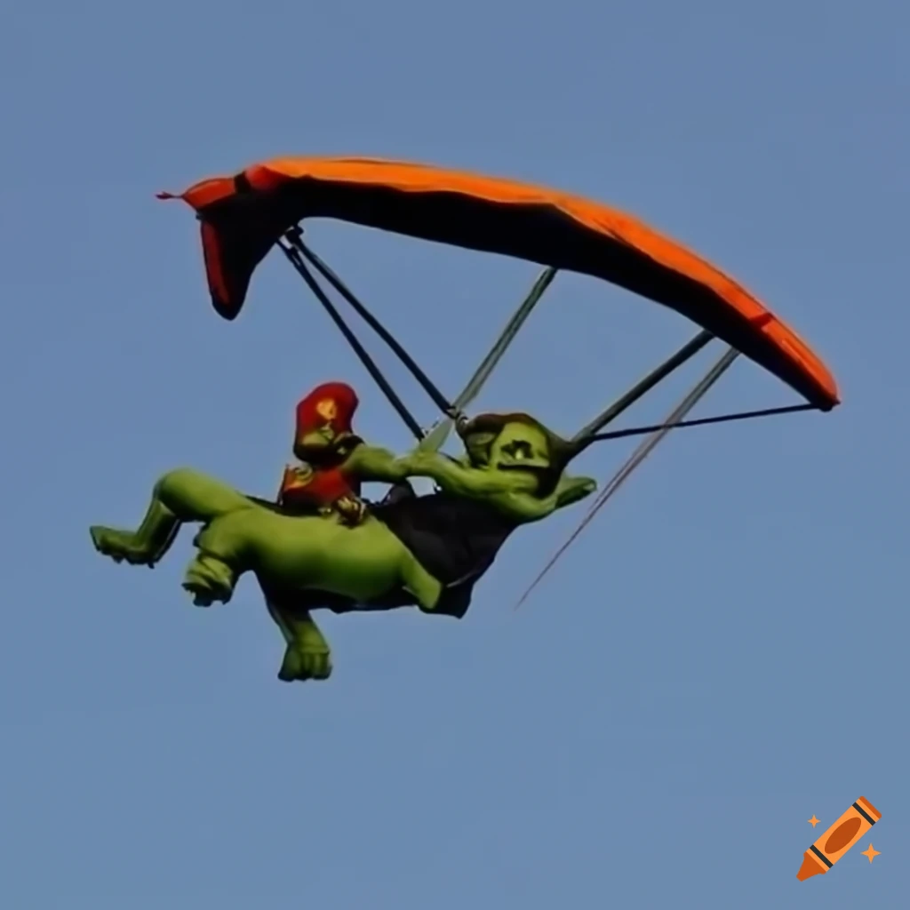 Illustration of a goblin riding a hang glider on Craiyon