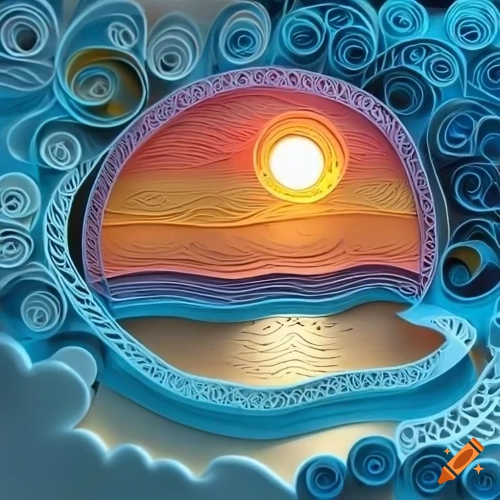 Paper cut model of an ocean sunset on Craiyon