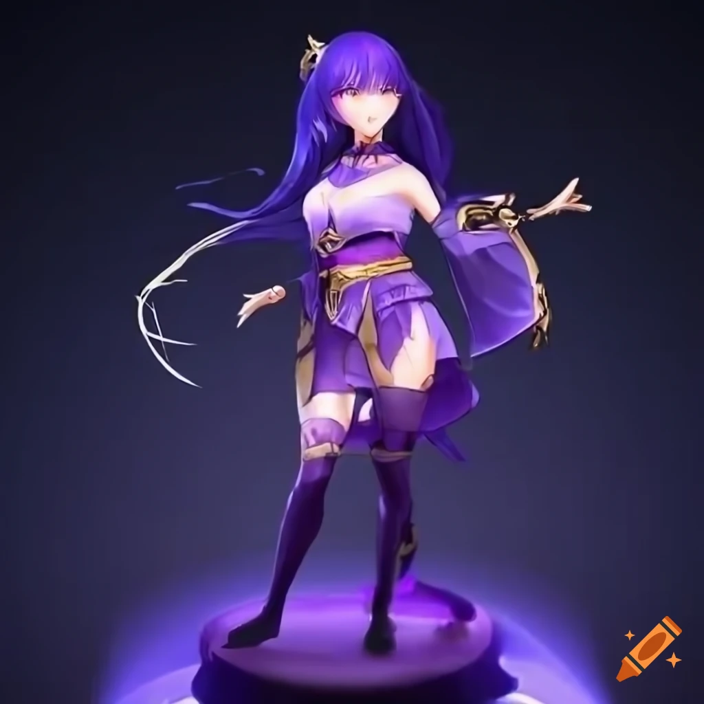 Dynamic pose of raiden shogun from a video game on Craiyon