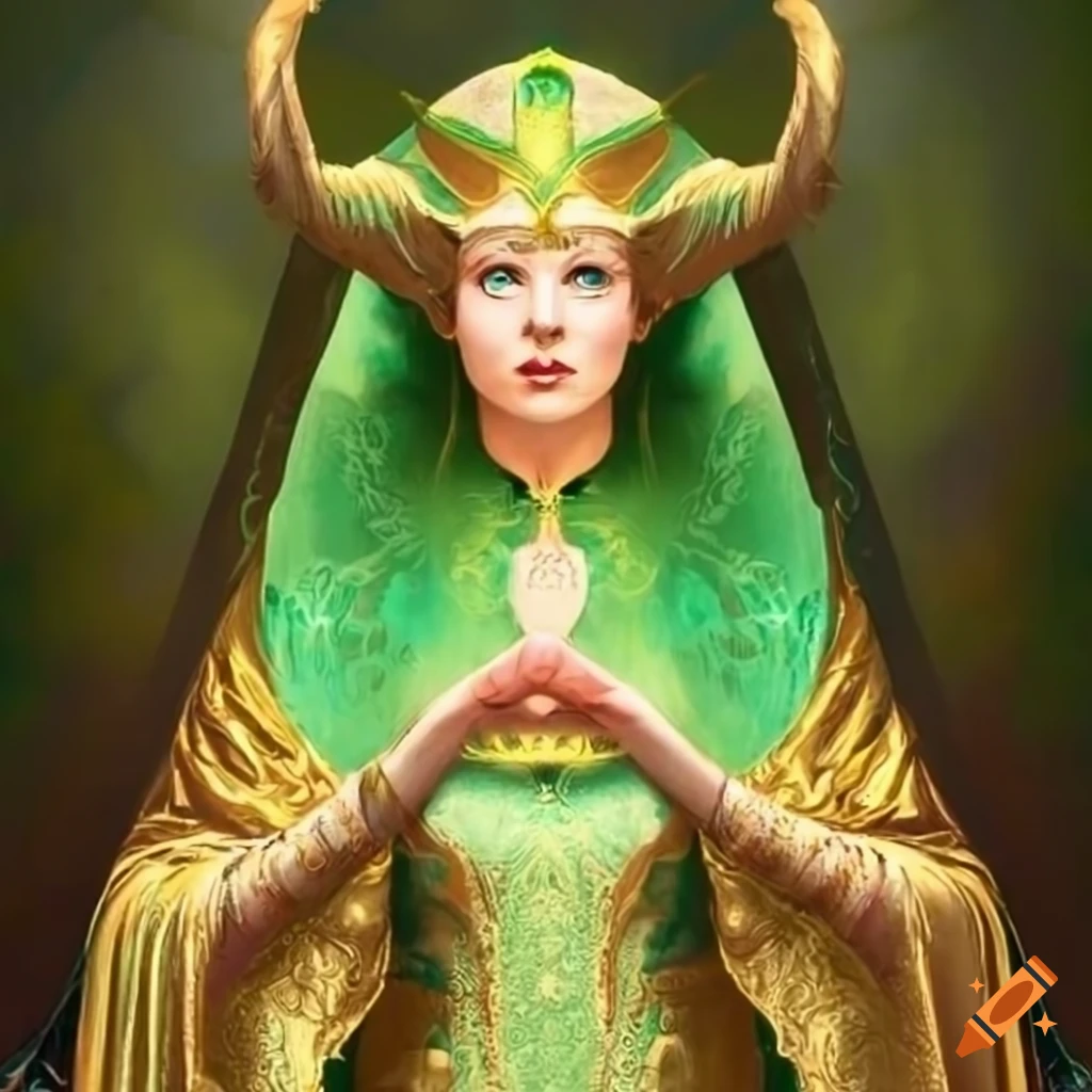 Image of a high priestess in green and golden robes in a whirlwind on ...