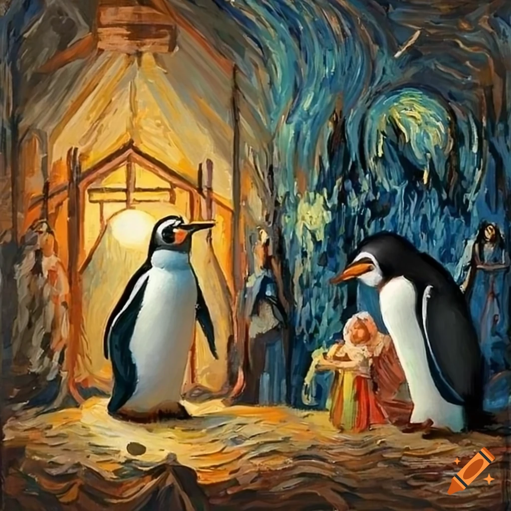 Humorous image of a penguin with a crown eating cake on Craiyon