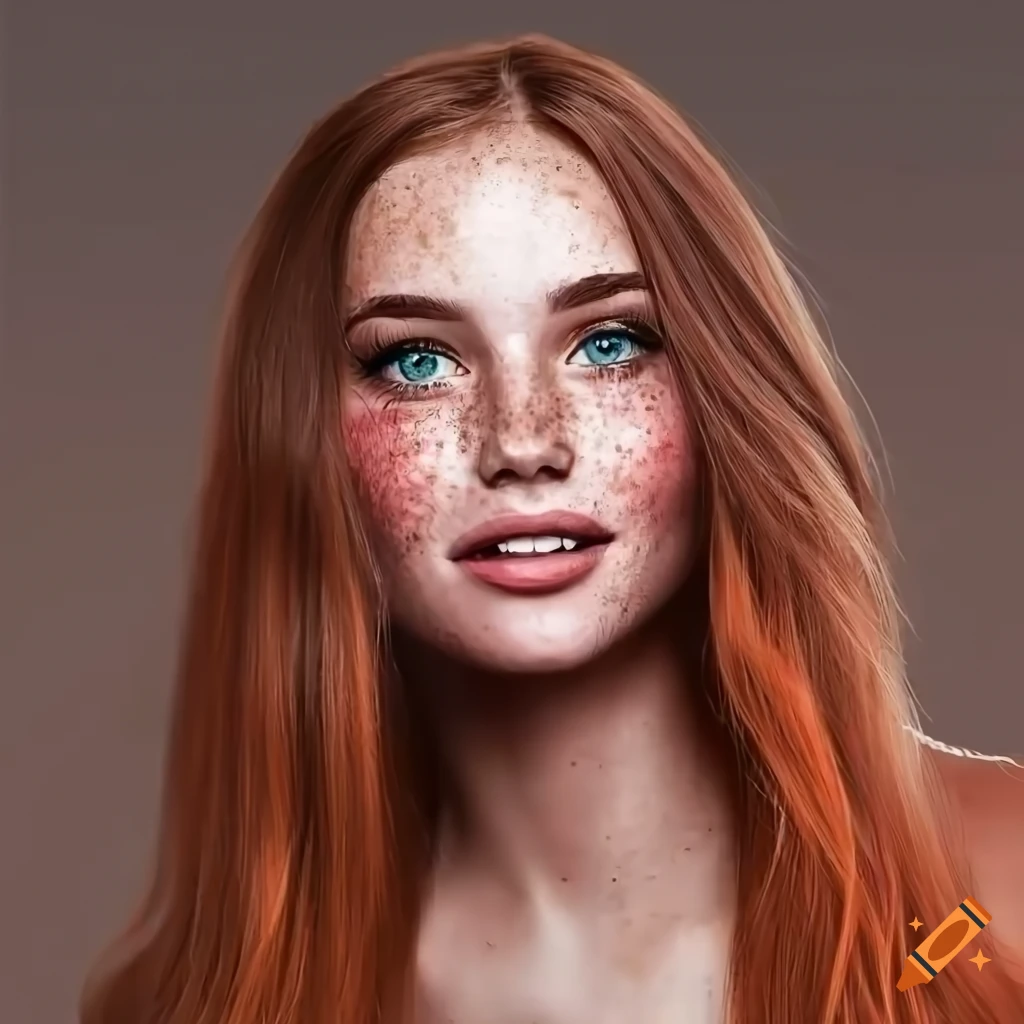 Portrait of a beautiful young woman with freckles on Craiyon