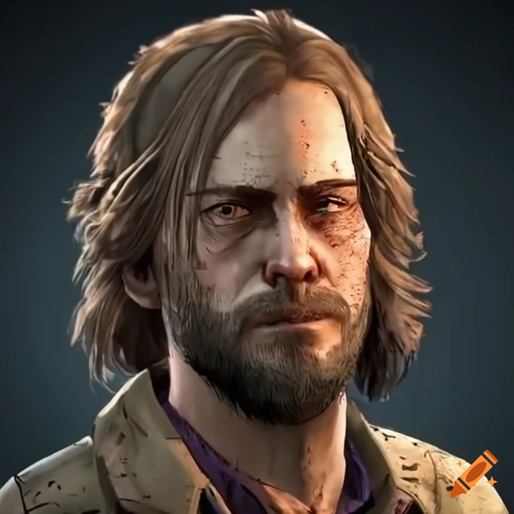 Asmongold as a survivor in the walking dead video game on Craiyon