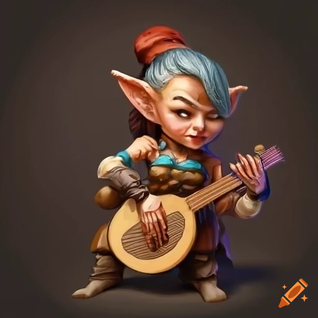 Artwork of a female gnome playing a lute