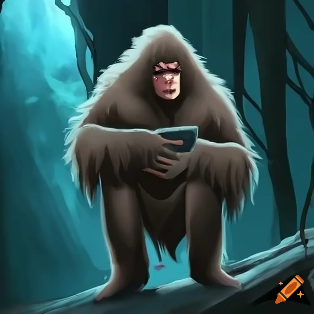 Illustration of sasquatch peeking out of a portal